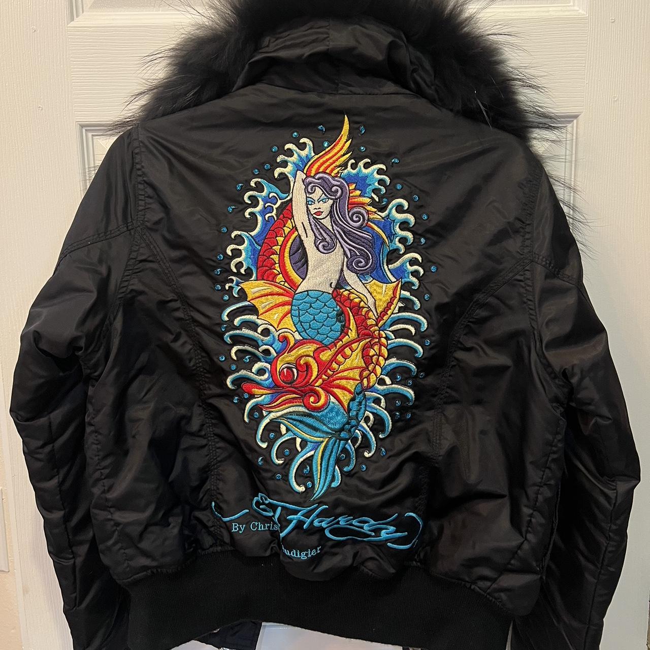 Ed Hardy Down Embroidered Puffer Jacket Insane... - Depop