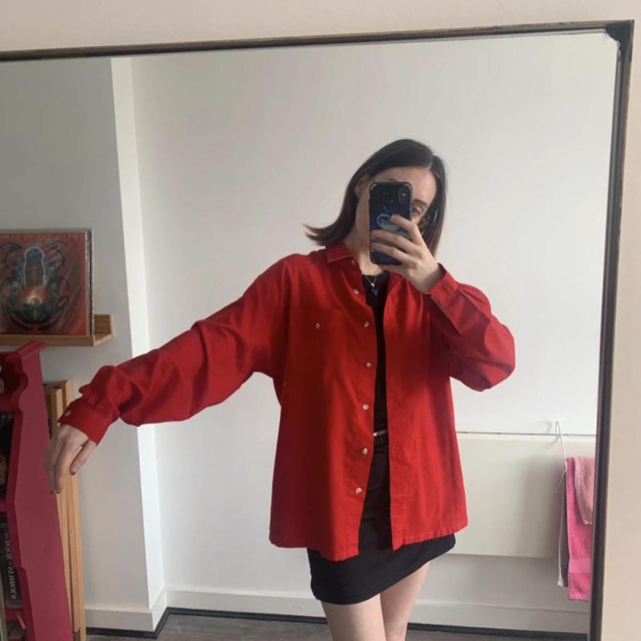 BRIGHT RED BUTTON-UP SHIRT GORGEOUS VINTAGE, GREAT... - Depop