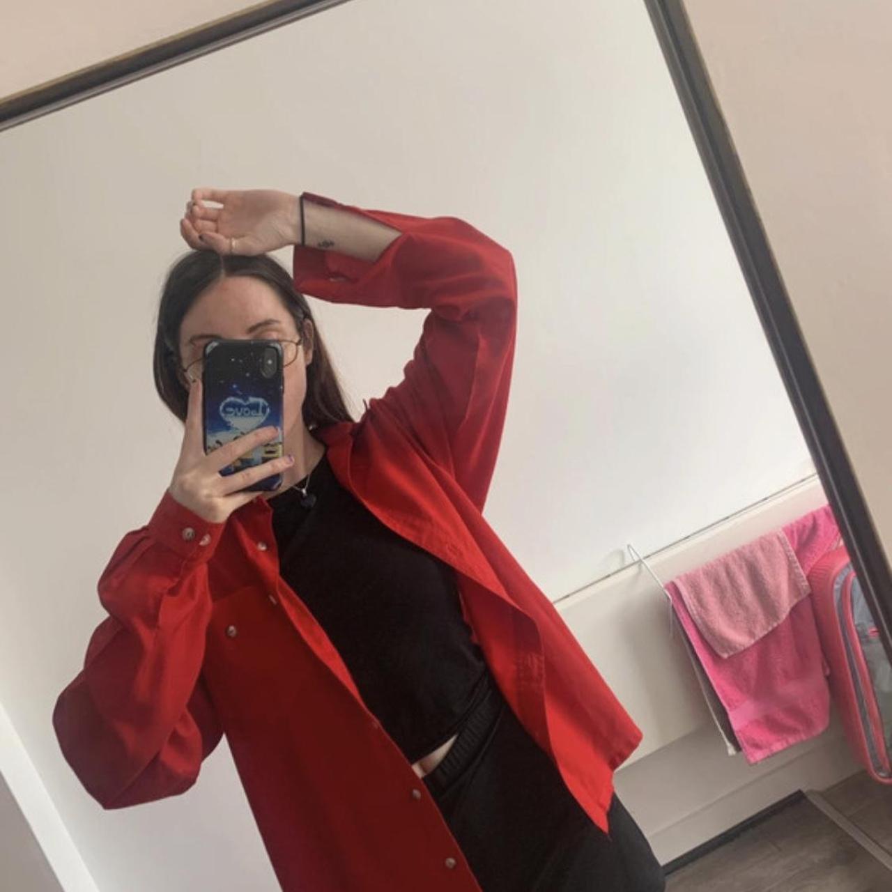 BRIGHT RED BUTTON-UP SHIRT GORGEOUS VINTAGE, GREAT... - Depop