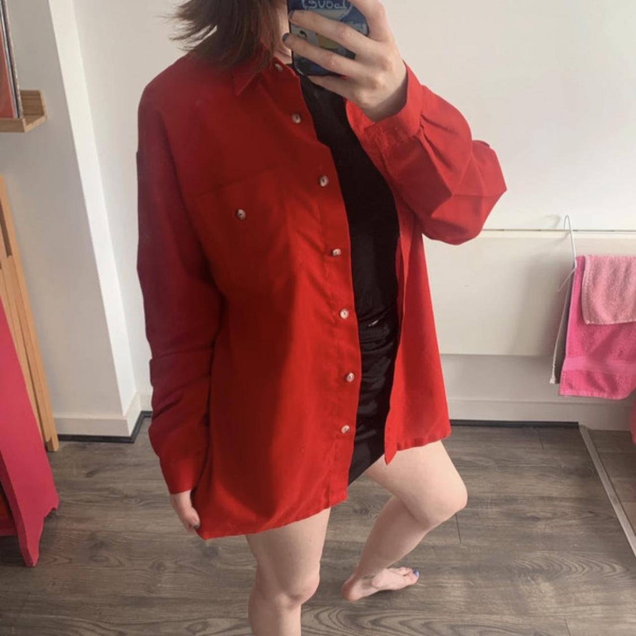 BRIGHT RED BUTTON-UP SHIRT GORGEOUS VINTAGE, GREAT... - Depop