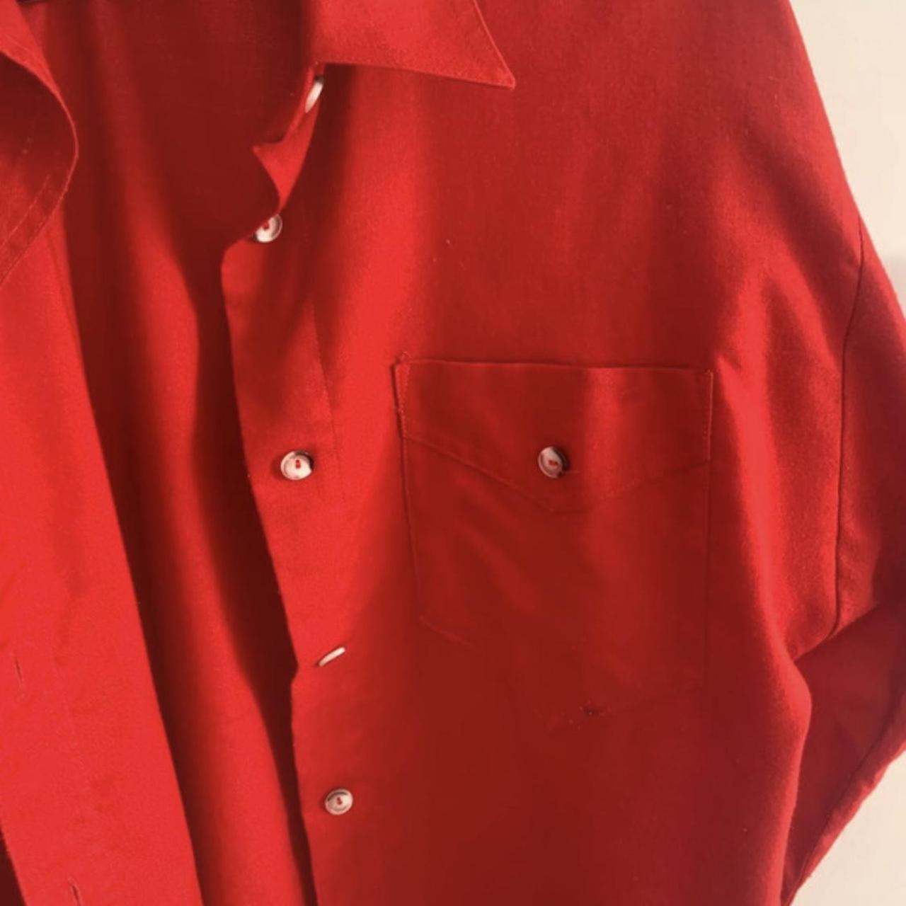 BRIGHT RED BUTTON-UP SHIRT GORGEOUS VINTAGE, GREAT... - Depop