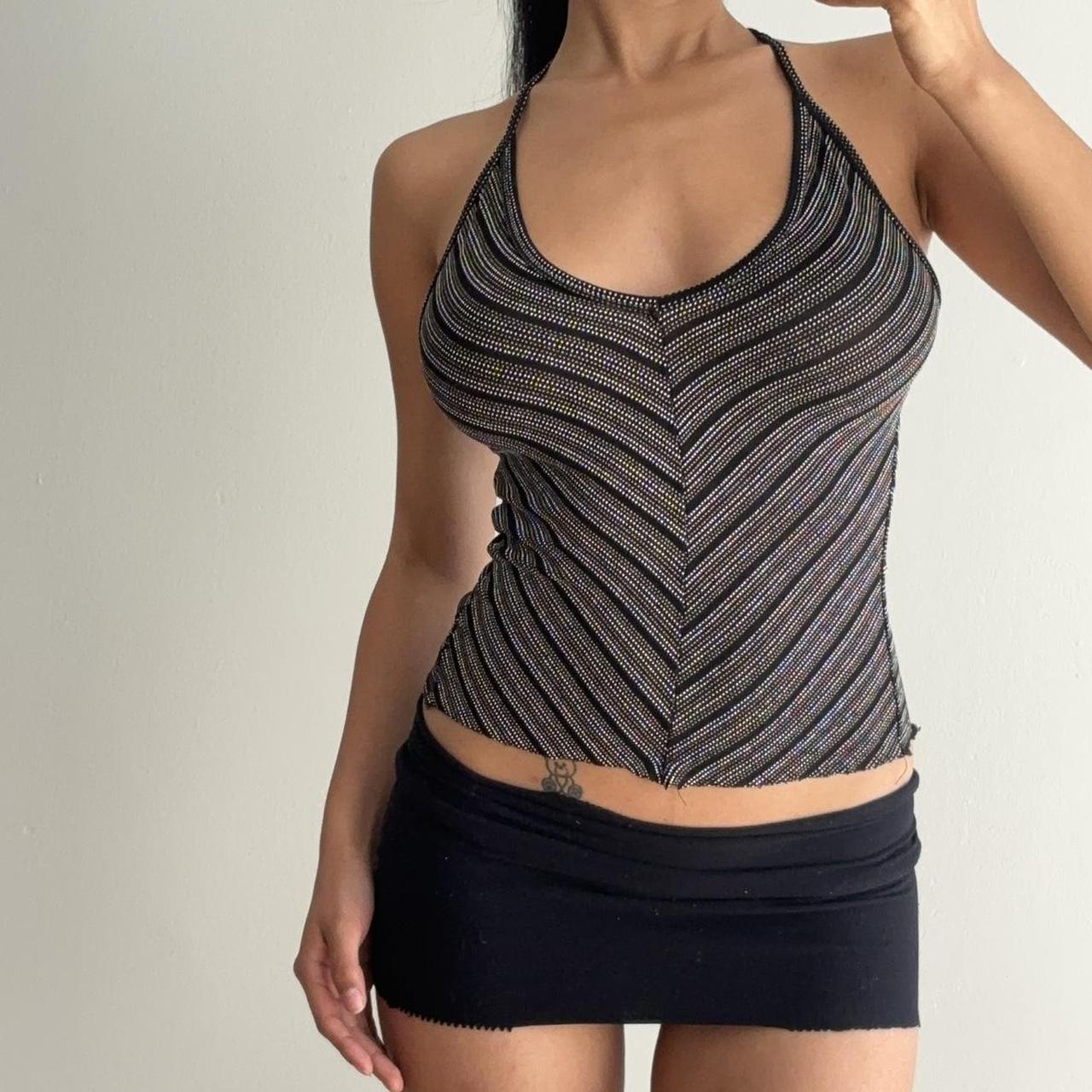 y2k Halter Top -striped -raw hem -super sexy and... - Depop