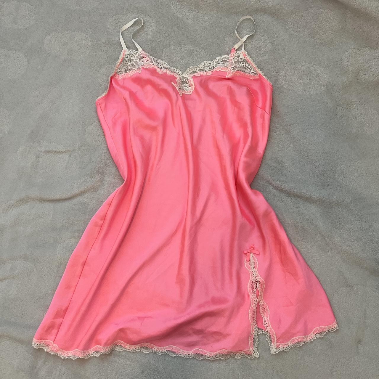 Victorias Secret Satin Slip Dress ππ Pink With White Depop