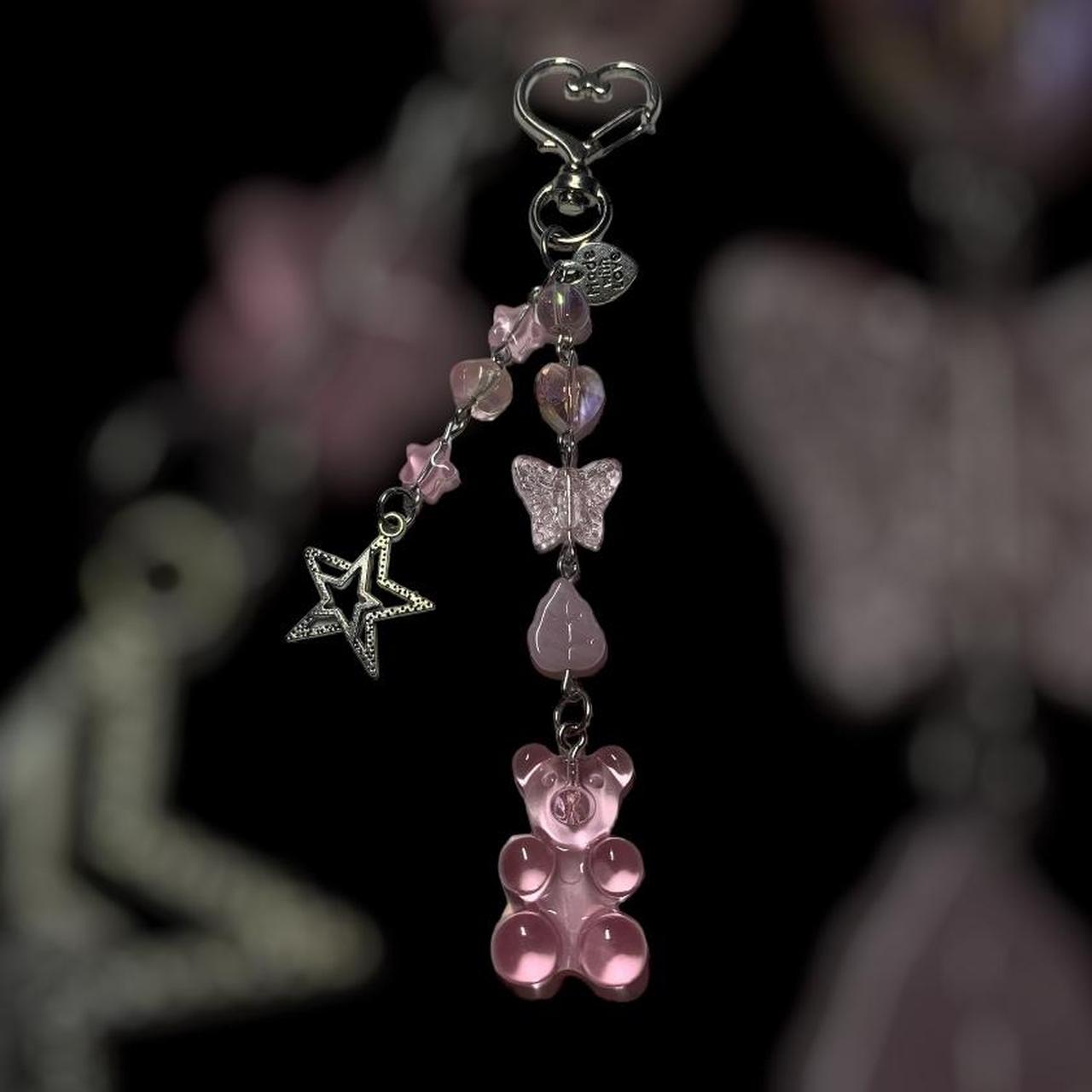 Pink gummy bear beaded keychain / purse charm!... - Depop