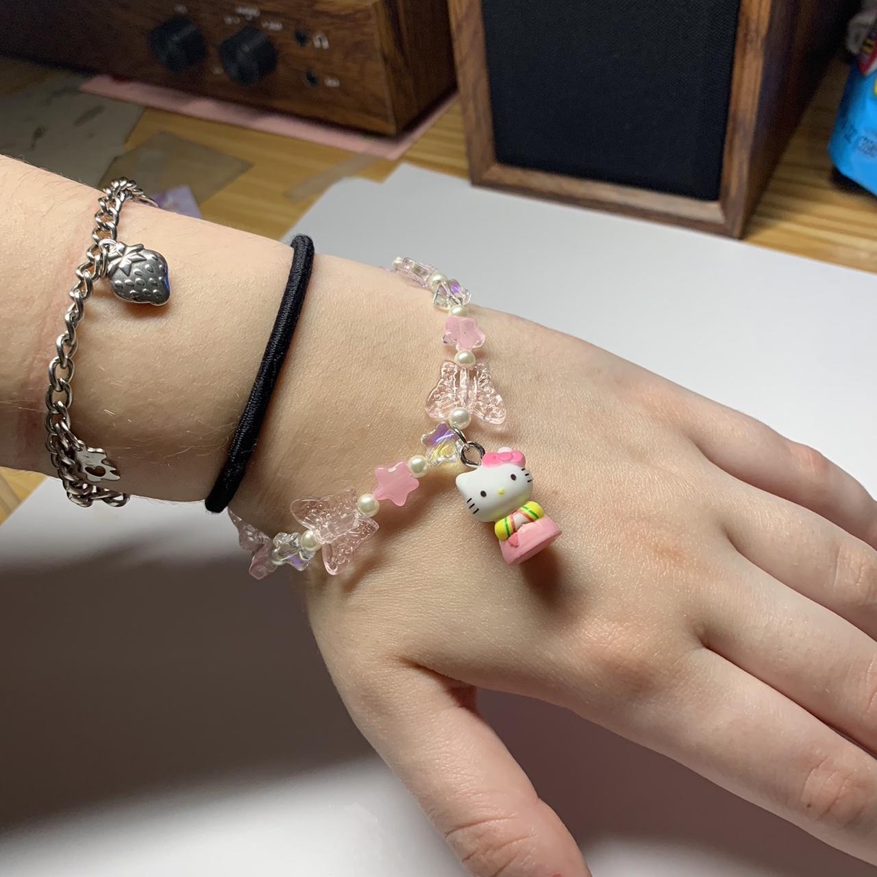 Hello kitty pink beaded string bracelet! Handmade... - Depop