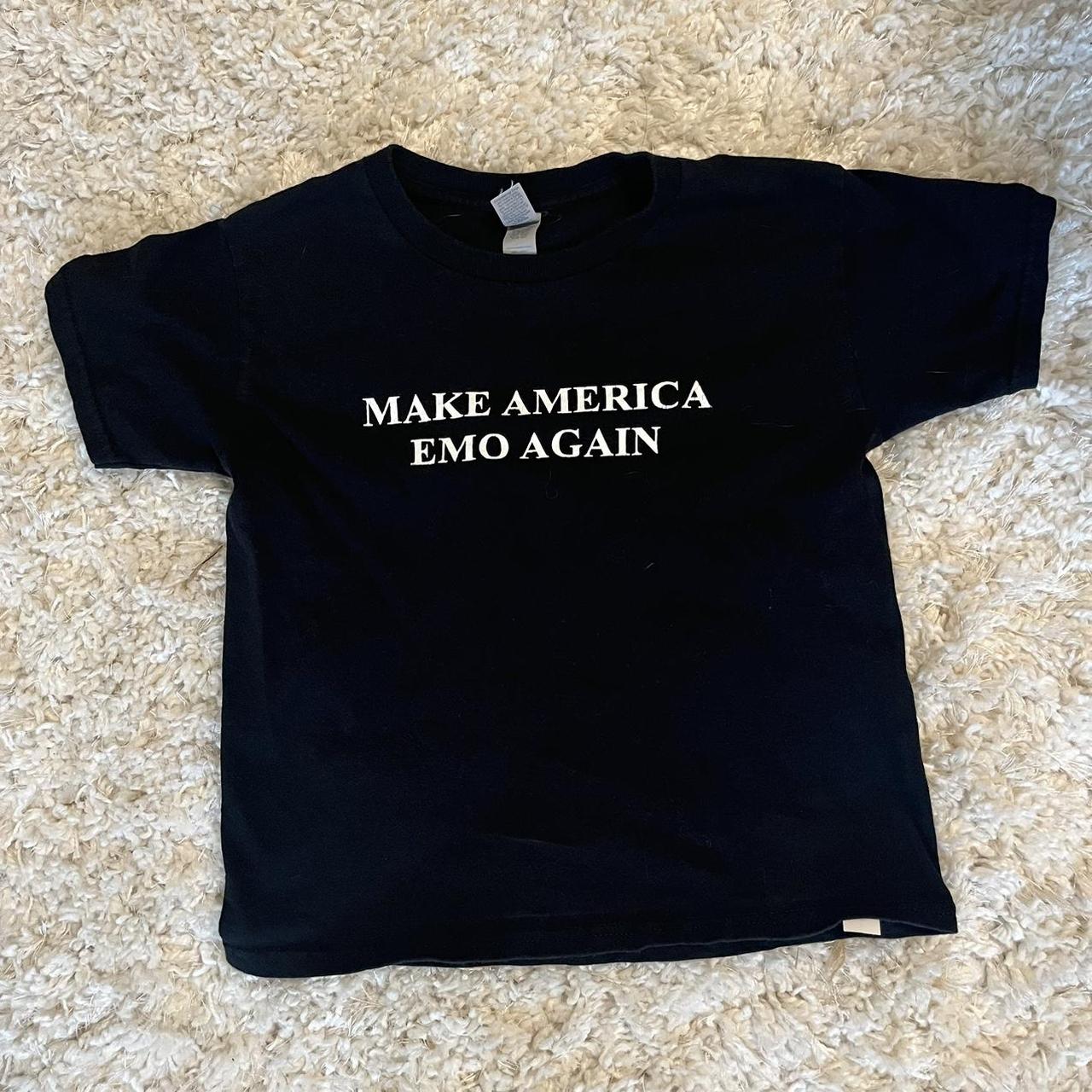 make america emo again baby tee care instructions:... | Depop