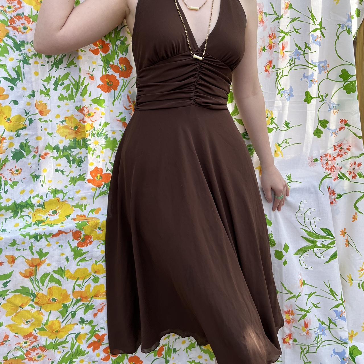 Y2K Brown Halter Top Sundress 🤎 - Depop