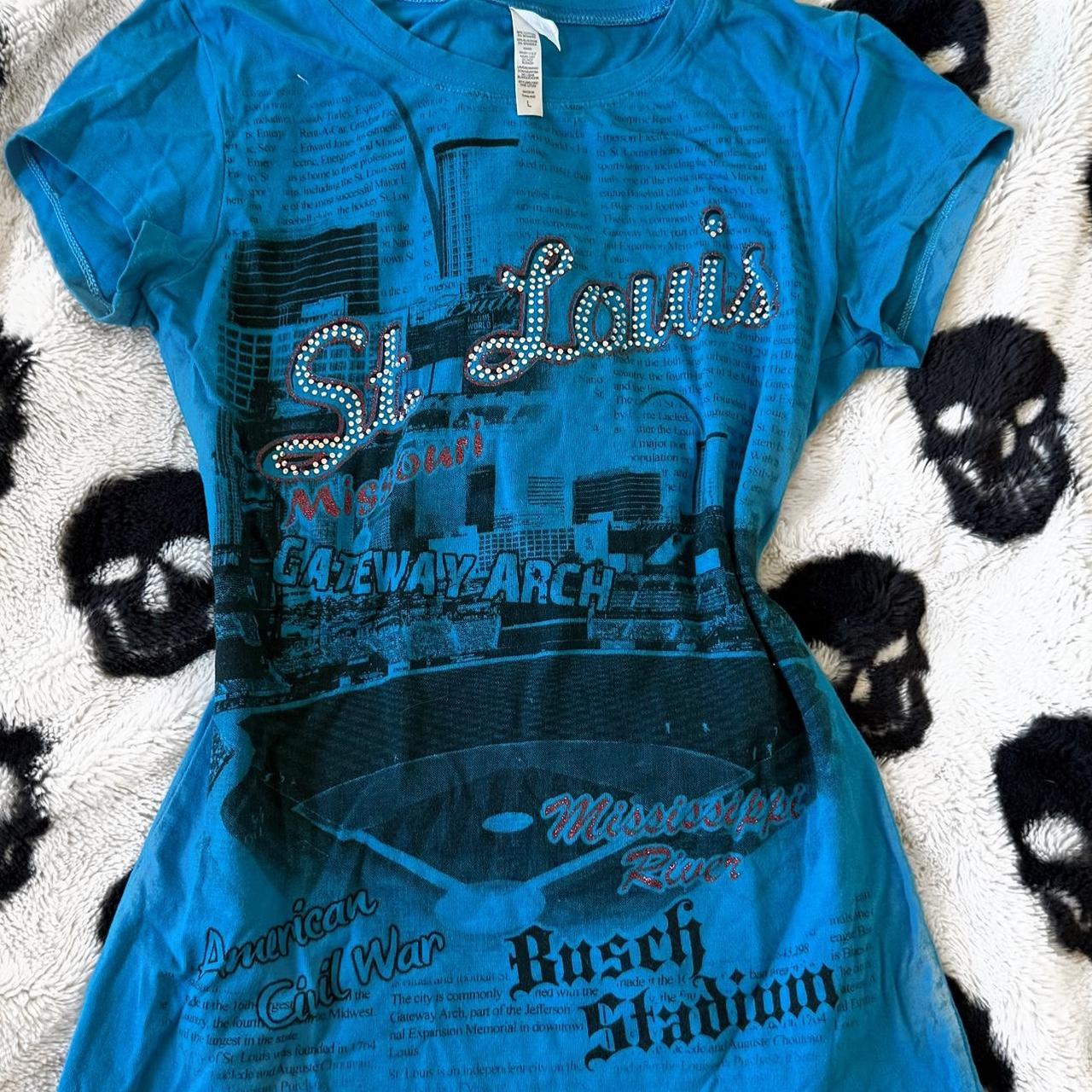 y2k bling St. louis rhinestone tee size : large... | Depop