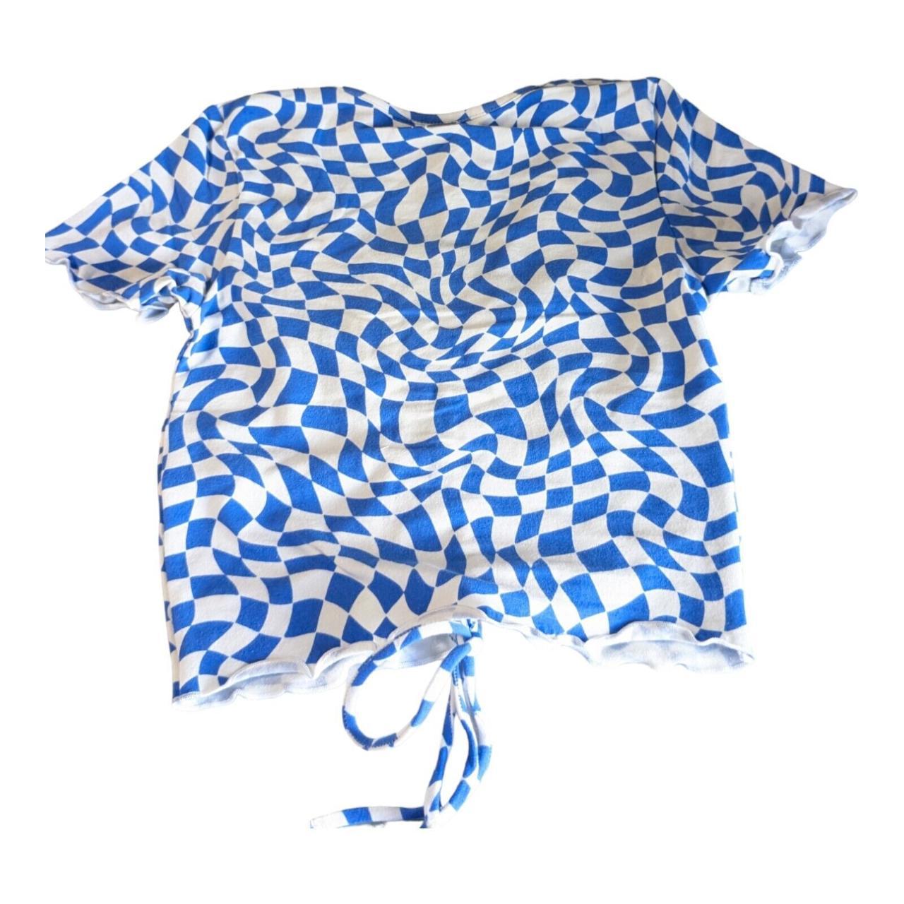 Ghanda Gwen Top in Blue Warped Check - Size XS - New... - Depop