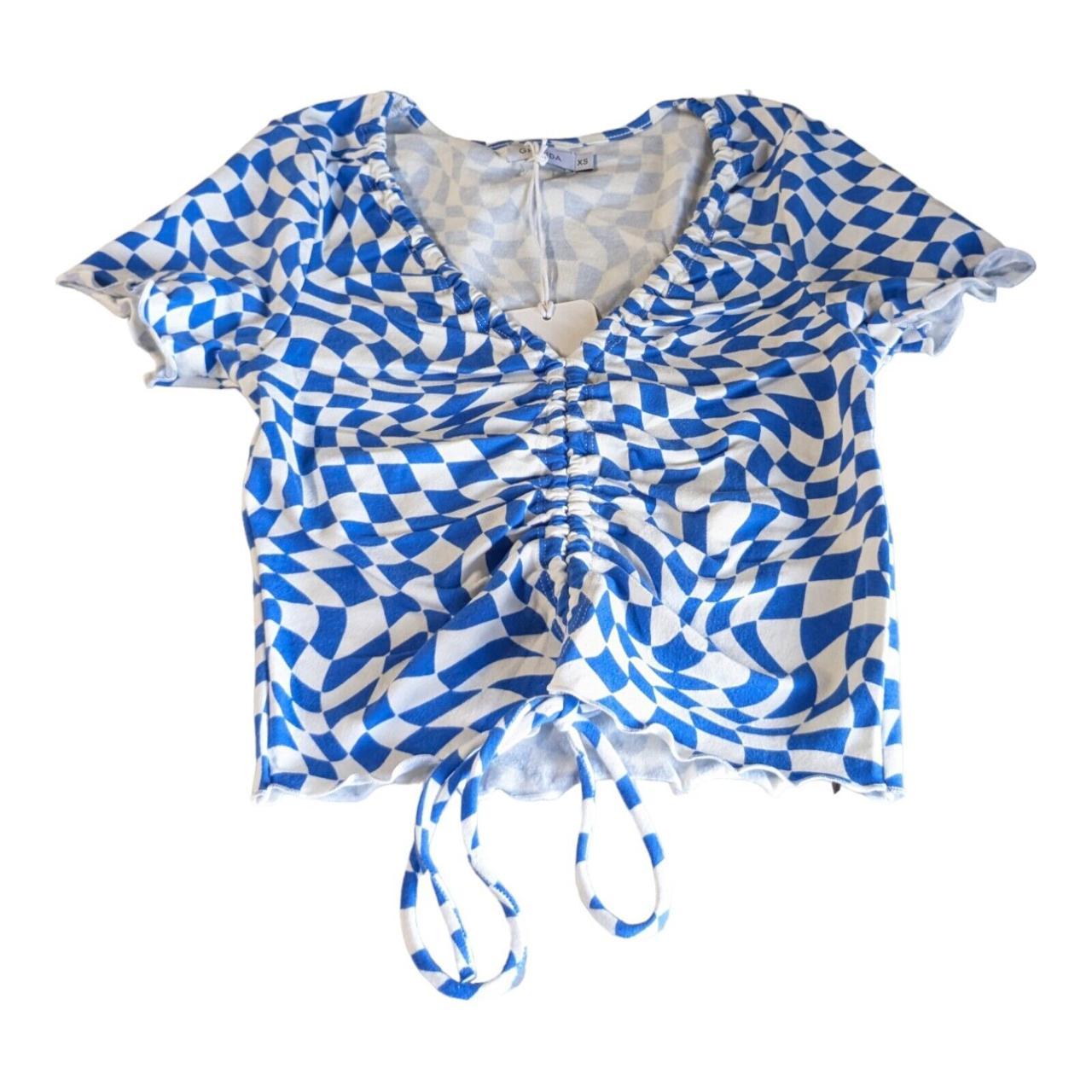 Ghanda Gwen Top in Blue Warped Check - Size XS - New... - Depop
