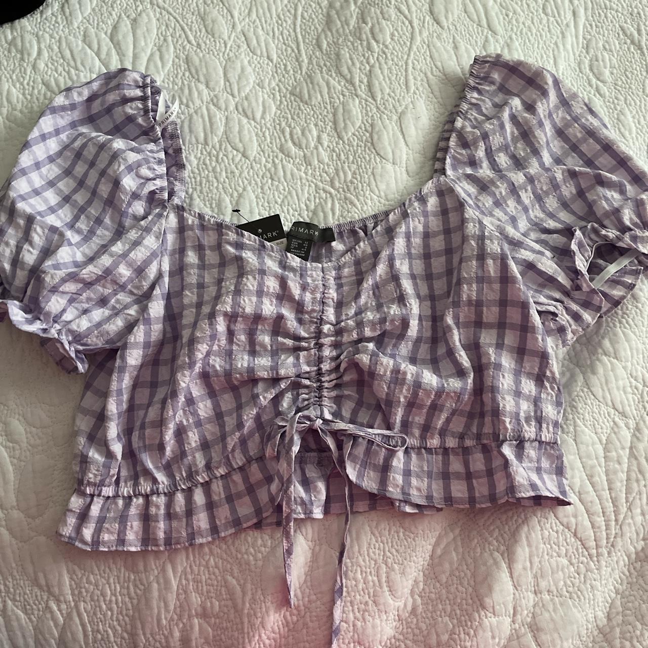 Lilac purple check crop top Primark Bnwt Size... - Depop