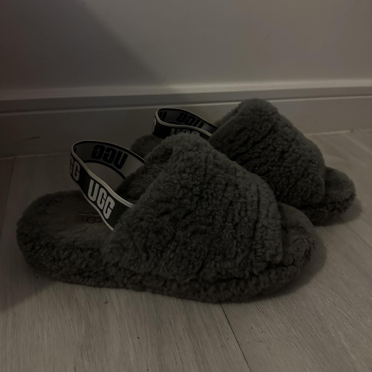 Grey “FLUFF YEAH” sliders Ugg Come with original... - Depop