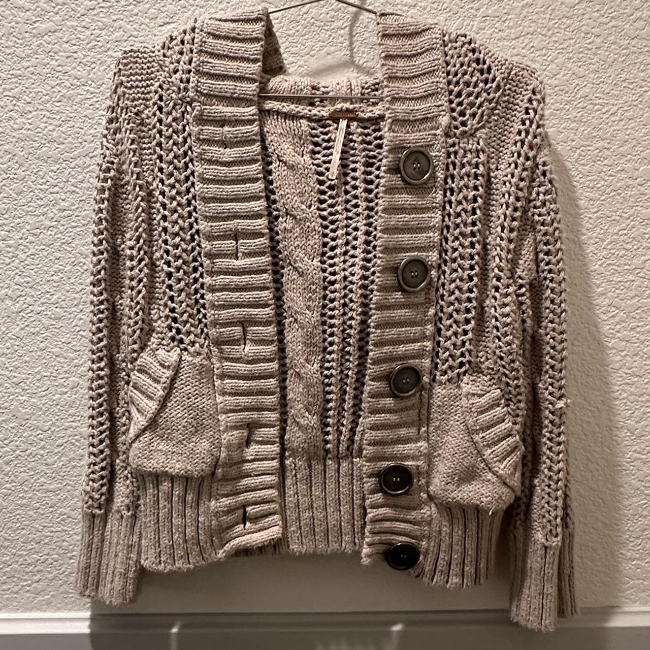 Chunky knit button sweater with hoodie Size S Heavy... - Depop