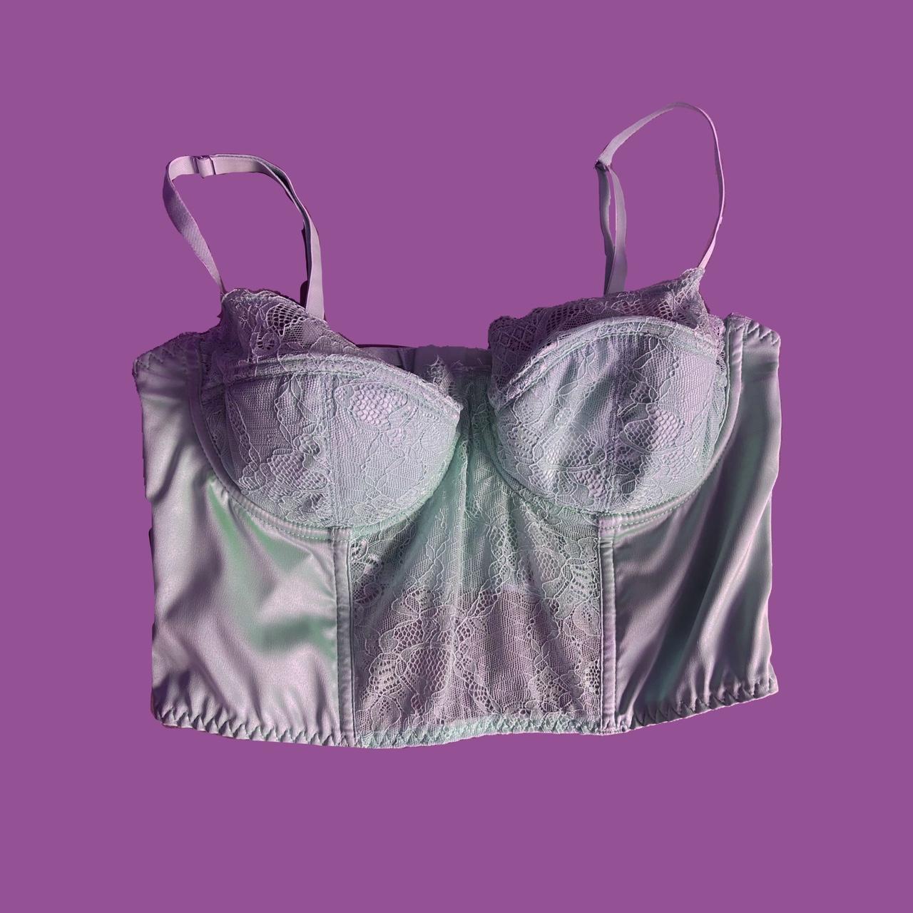 lavender satiny lace corset top bustier 🪻hook an eye... - Depop