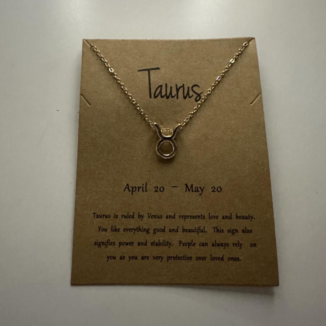 taurus gold horoscope necklace comes with info card - Depop