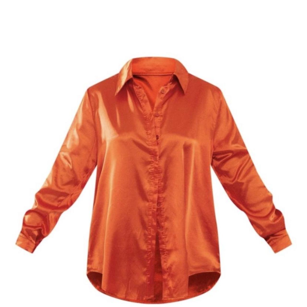 Bold orange satin button down shirt and oversized... - Depop