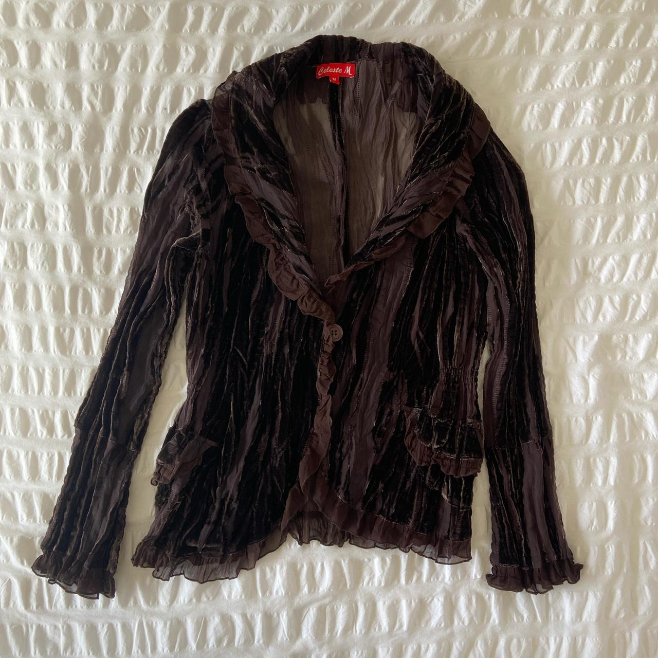Sheer brown top Velvet button up cardigan top with... | Depop