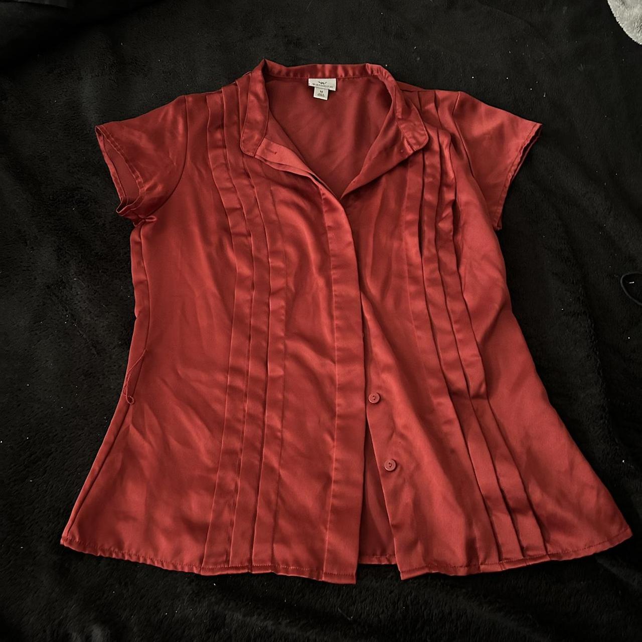 Deep Red Collard Button Up Silk Satin Shirt The... - Depop