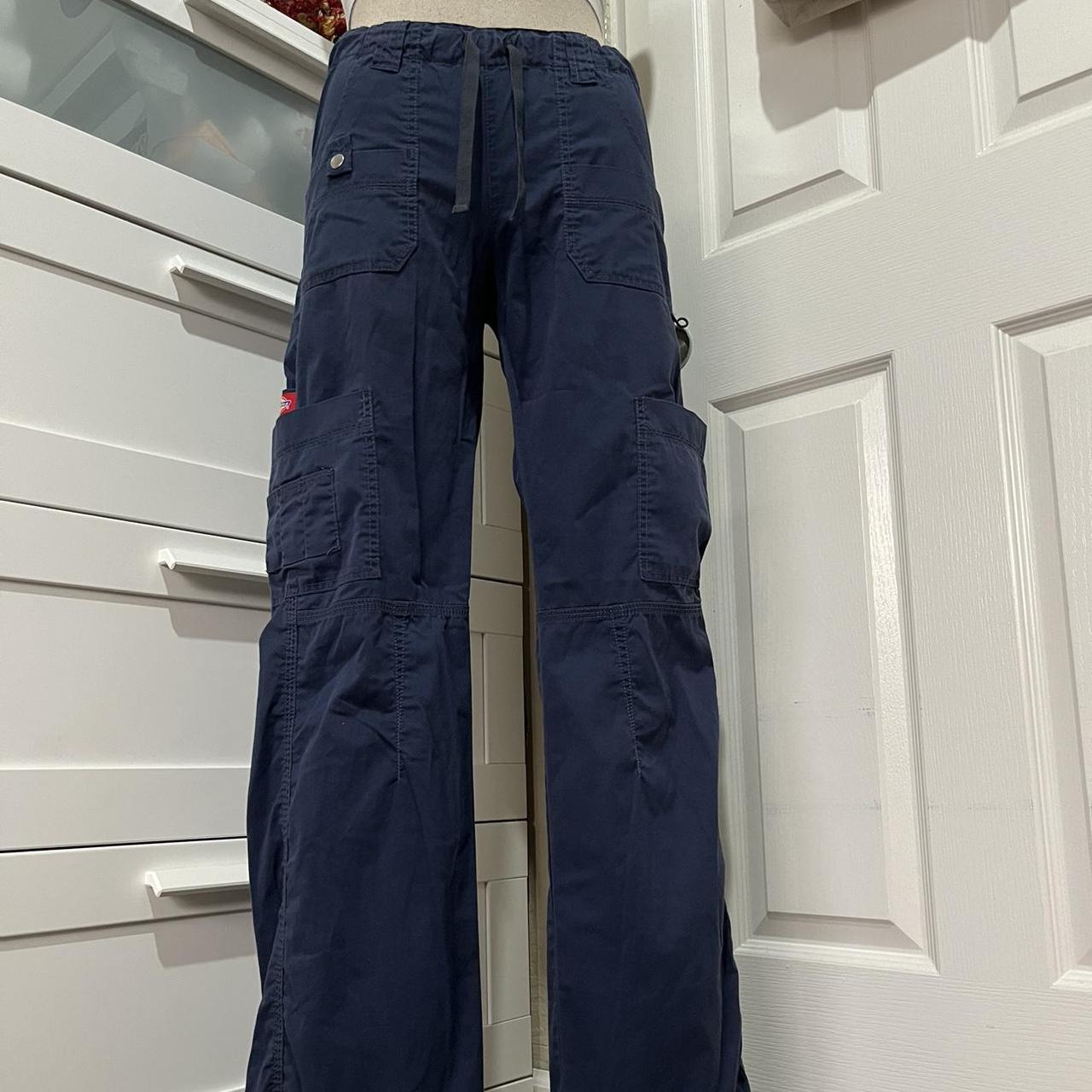 cute navy blue drawstring utility dickies with grey... - Depop