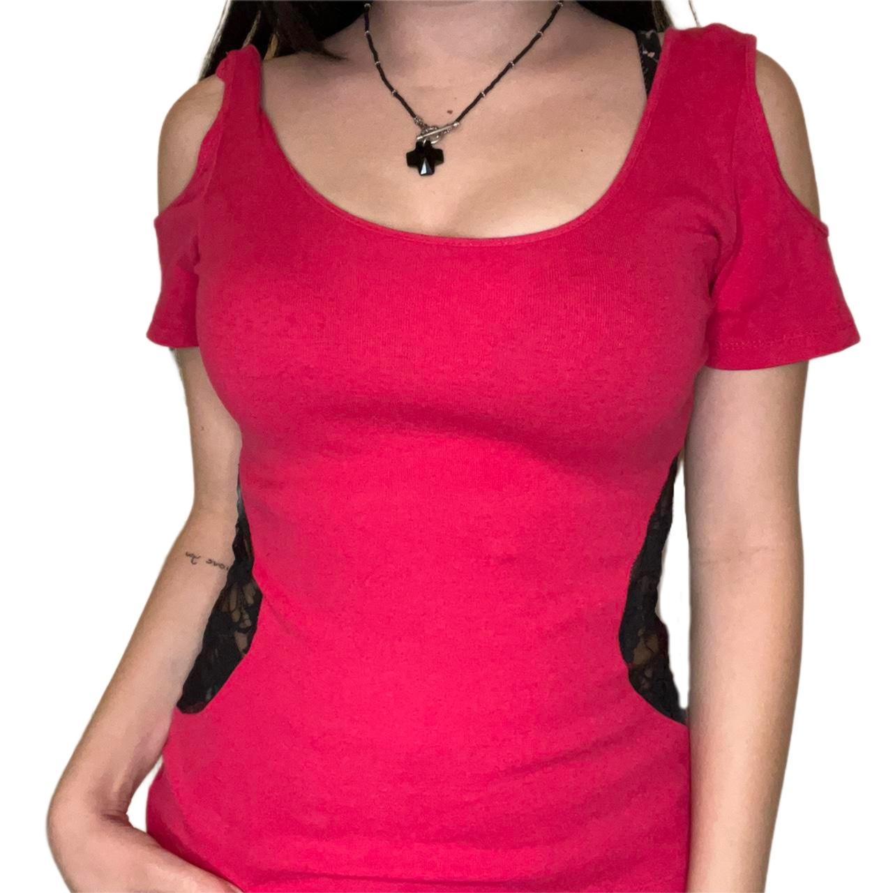Y2K Red and black lace top! This piece is so cute!... - Depop