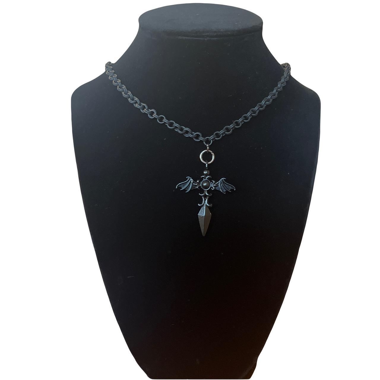 Gothic black winged cross chain necklace 🛑I ONLY... - Depop