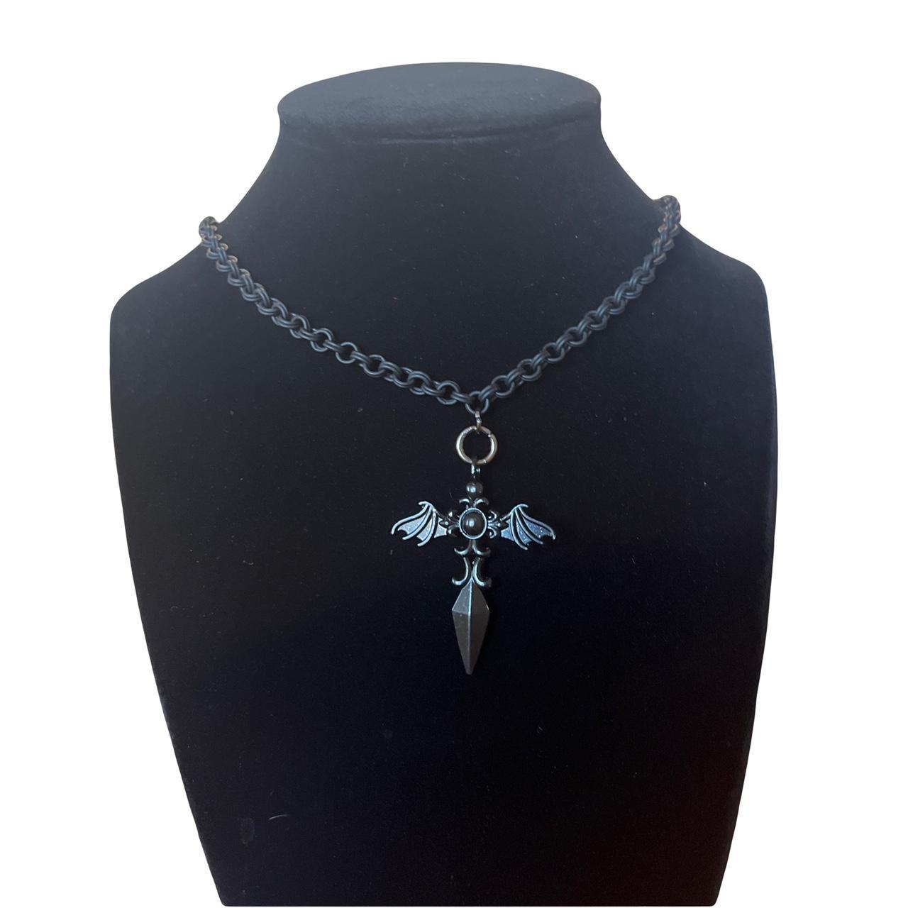 Gothic black winged cross chain necklace 🛑I ONLY... - Depop