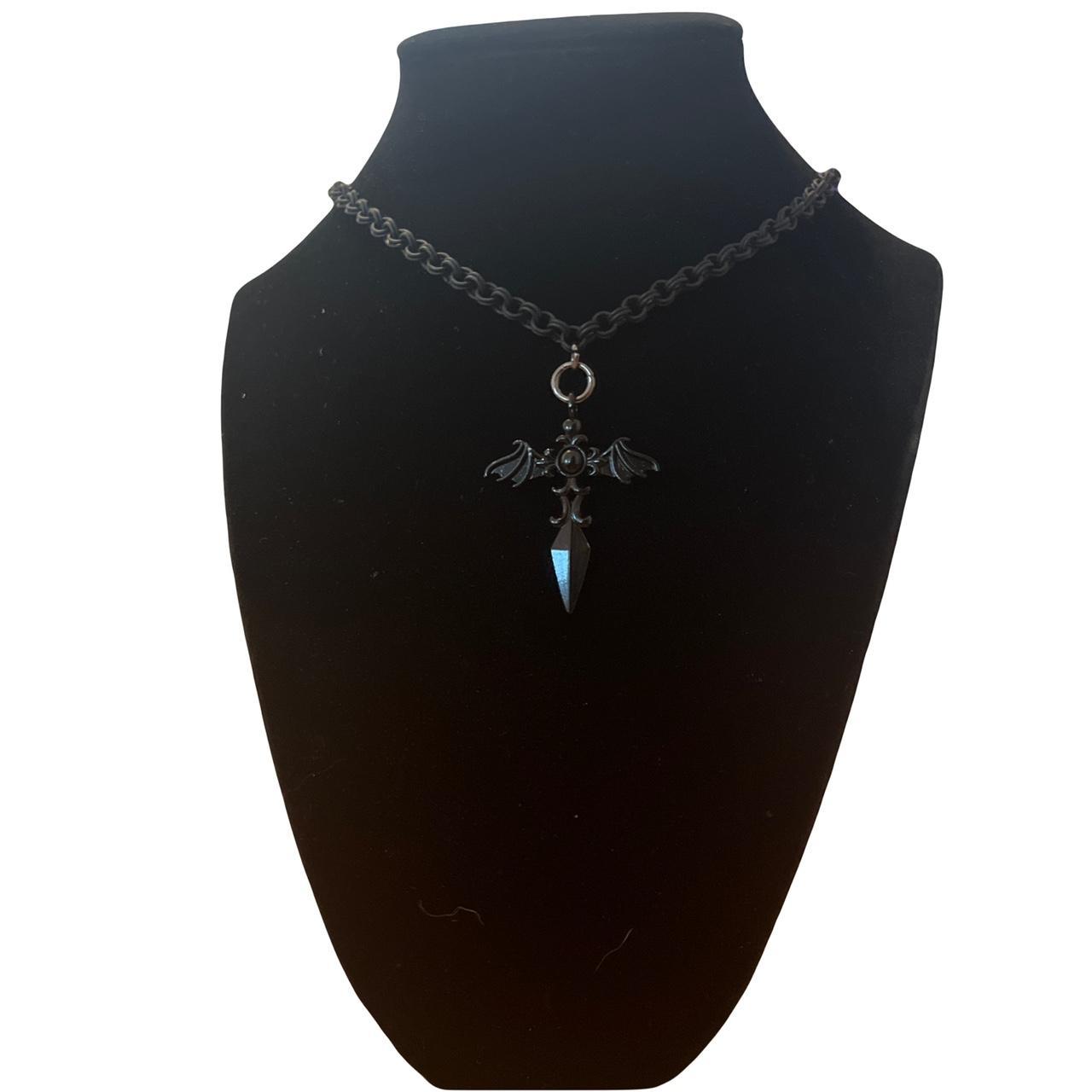 Gothic black winged cross chain necklace 🛑I ONLY... - Depop
