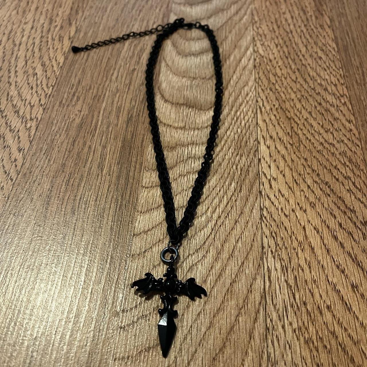 Gothic black winged cross chain necklace 🛑I ONLY... - Depop