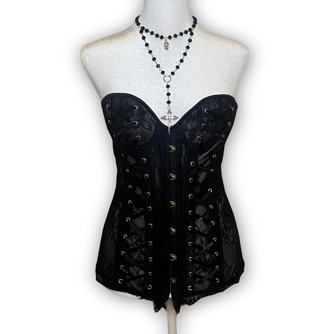 Black gothic lace up corset This piece is so cute!... - Depop