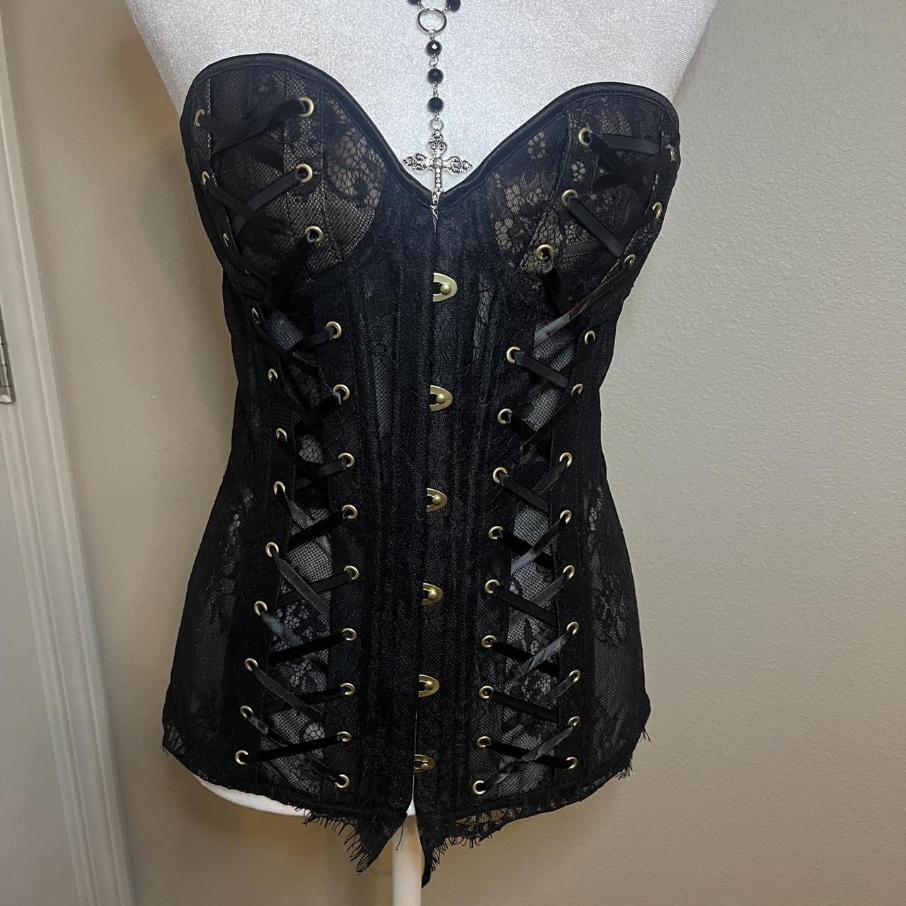 Black gothic lace up corset This piece is so cute!... - Depop