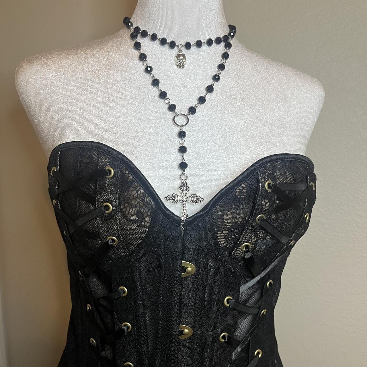 Black gothic lace up corset This piece is so cute!... - Depop