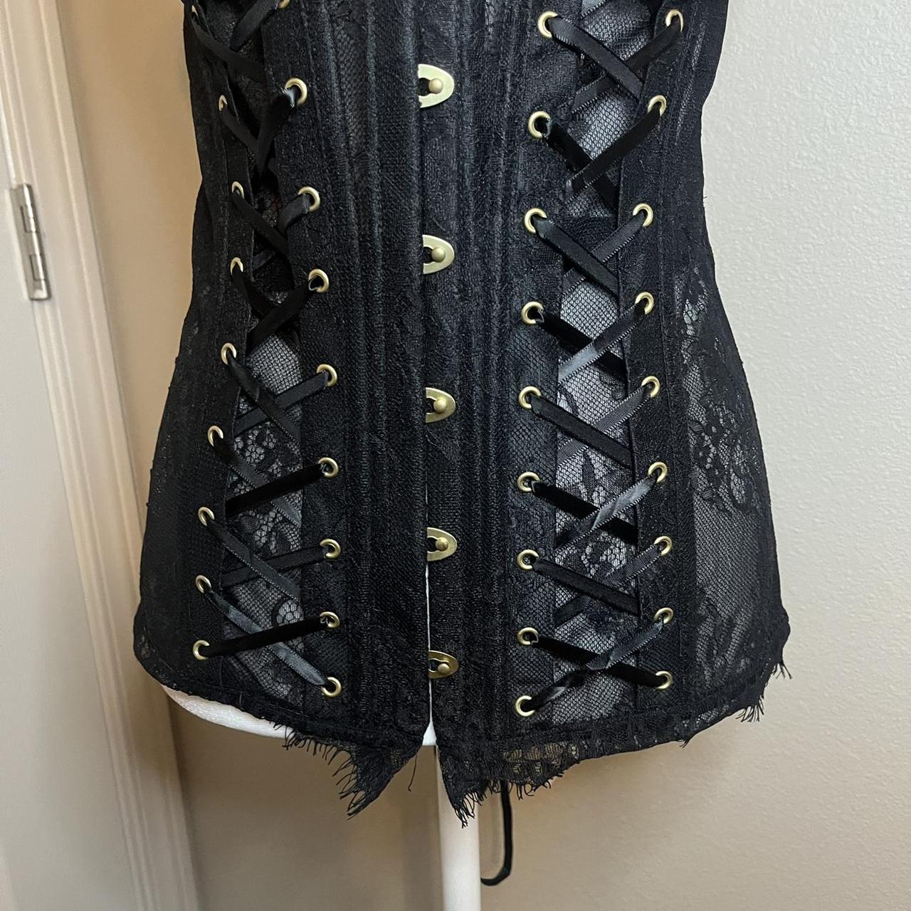 Black gothic lace up corset This piece is so cute!... - Depop