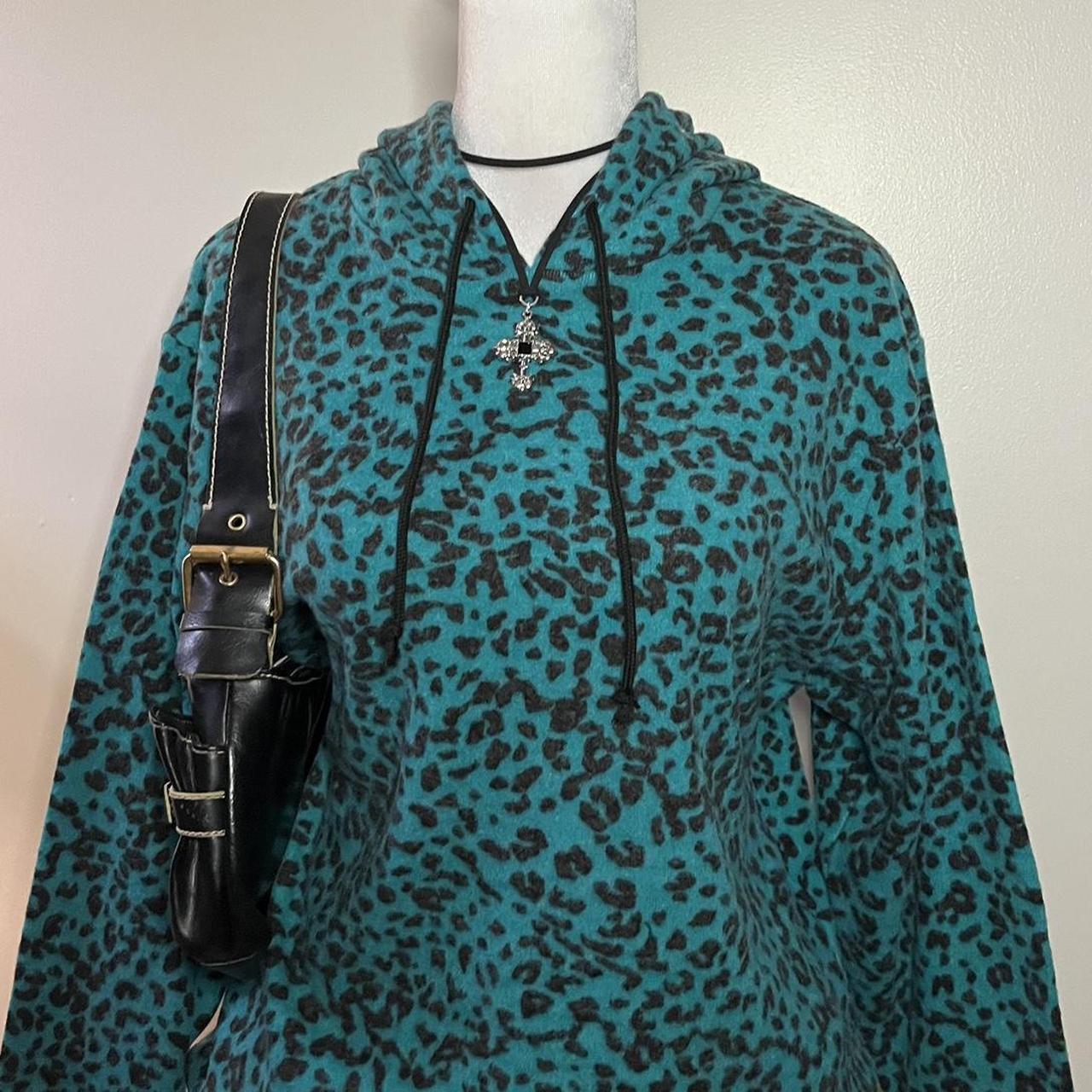 Y2K teal and blue leopard print fuzzy grunge 2000s... | Depop