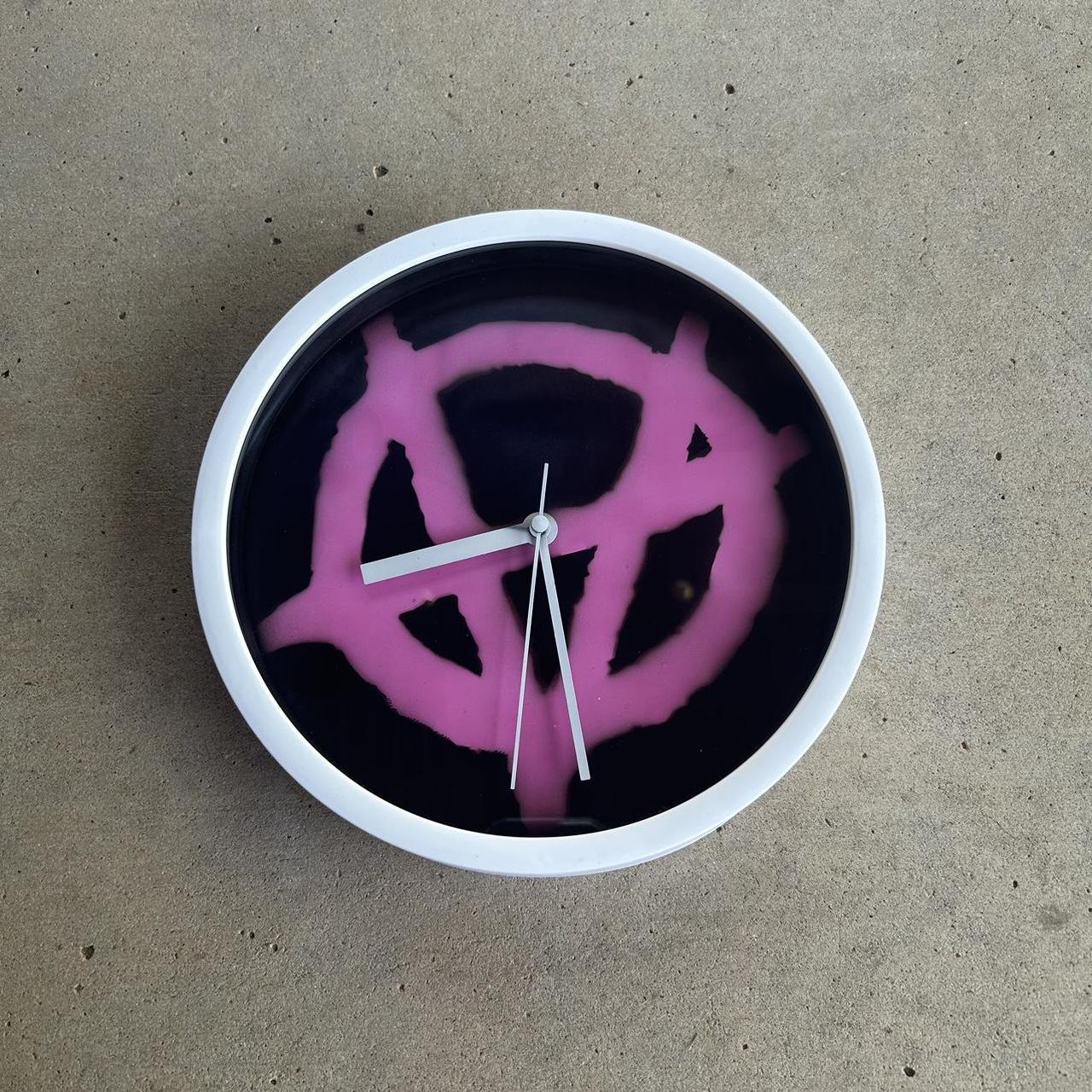 pink anarchy clock -8.78 inches -airbrushed... - Depop