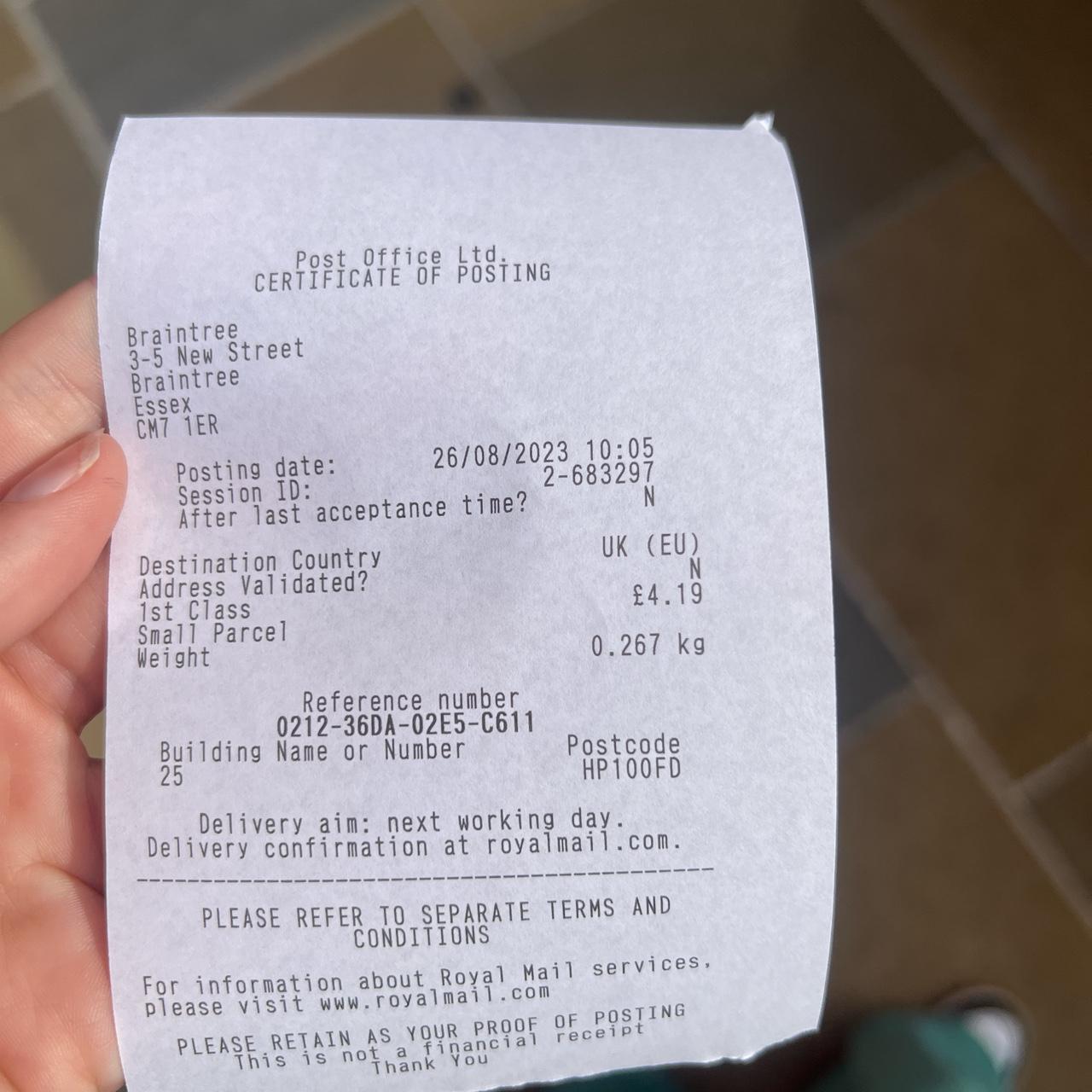 Proof of postage - Depop