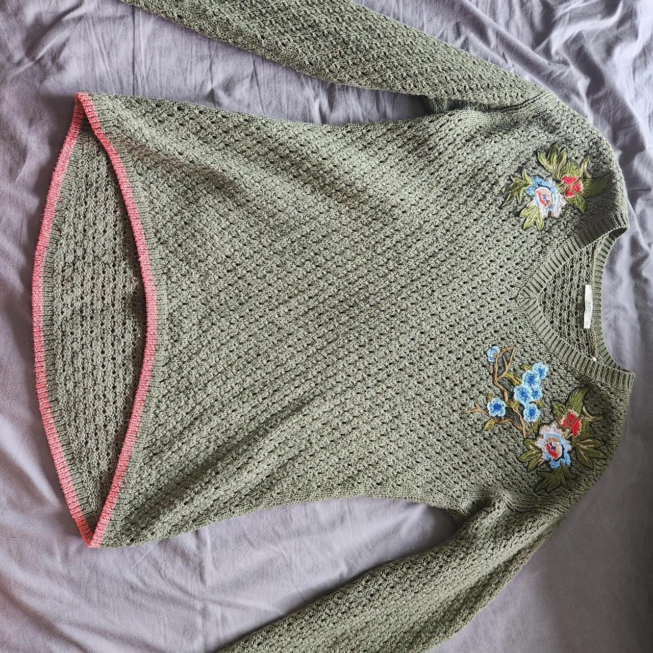 Beautifully embroidered olive green jumper. It is... | Depop