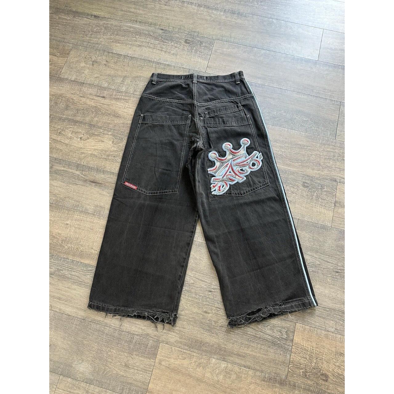 JNCO Jeans Big Crowns Side Stripe Black Wide Leg... - Depop