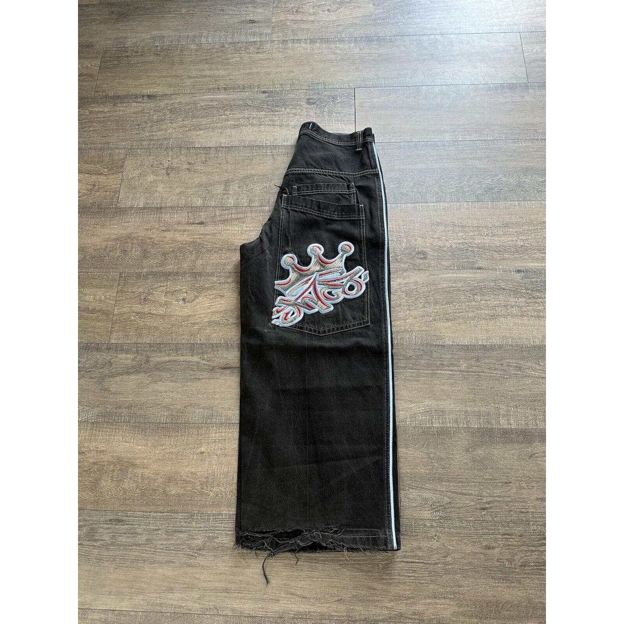 JNCO Jeans Big Crowns Side Stripe Black Wide Leg... - Depop