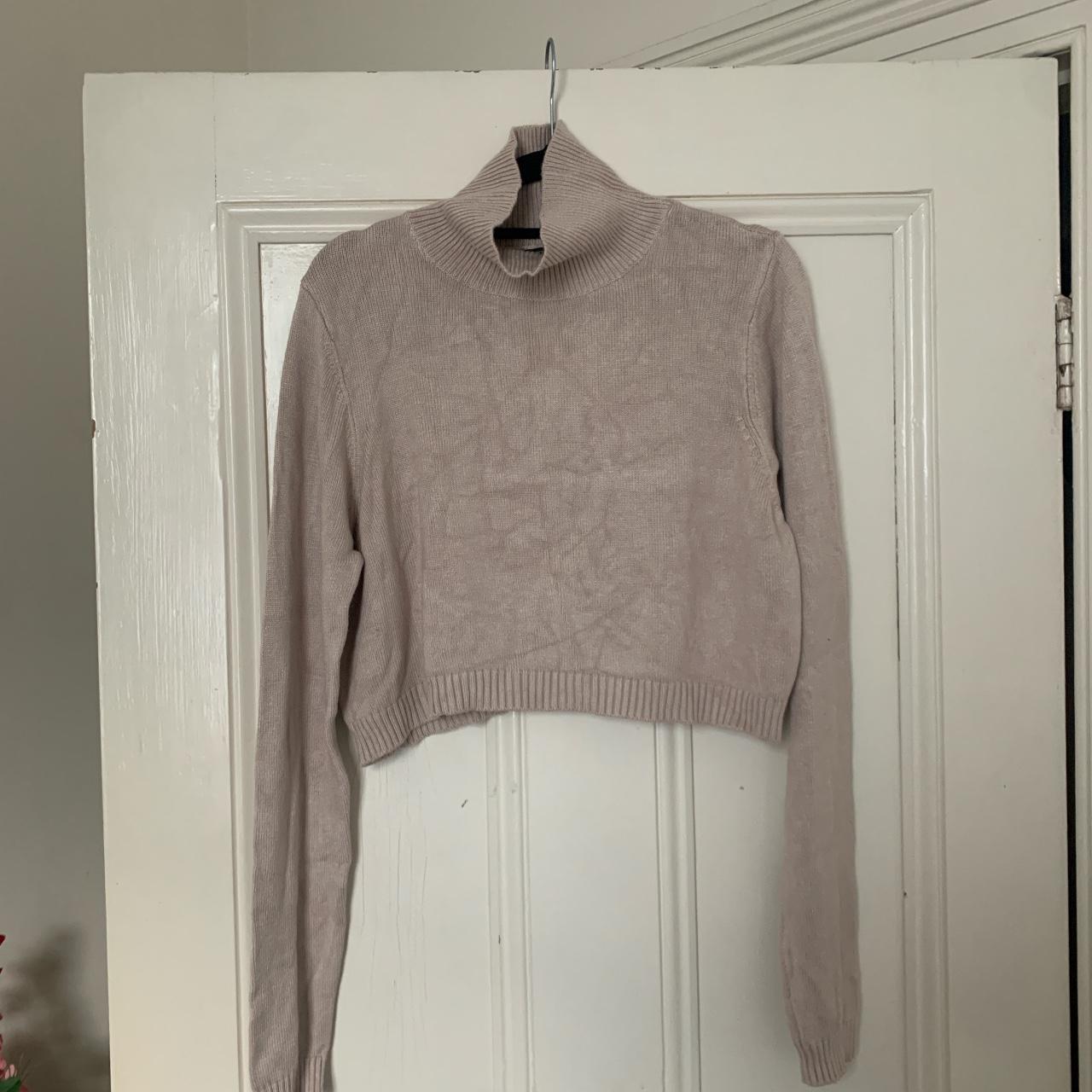 Cream cropped turtleneck jumper perfect for layering... - Depop