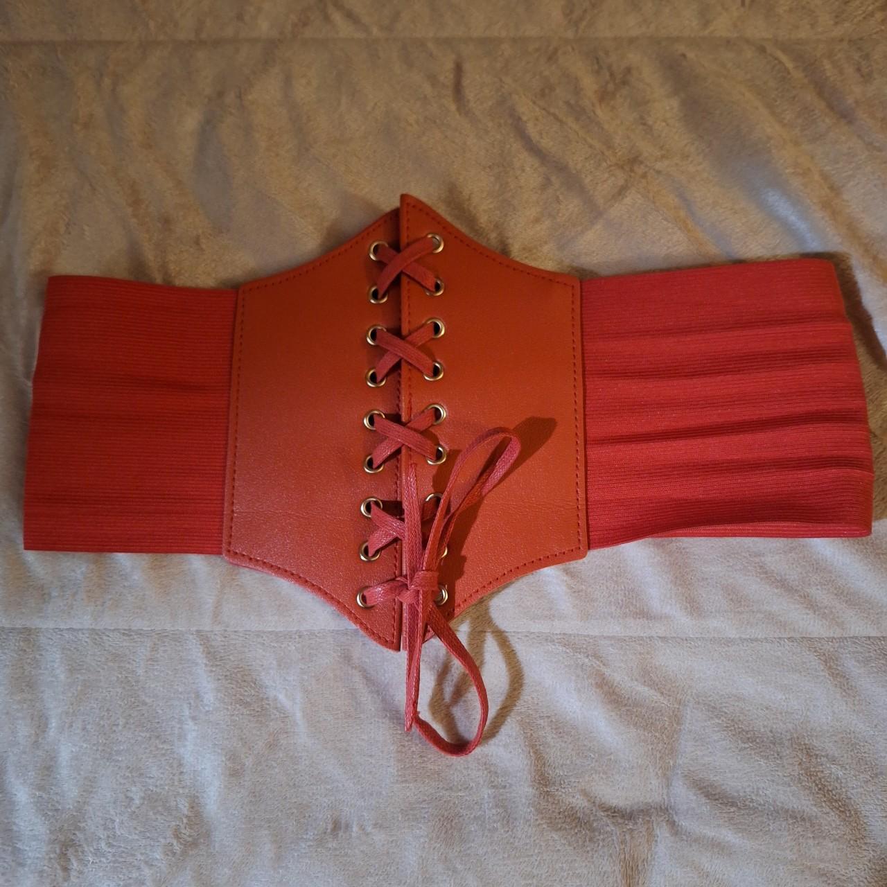 Red corset waist belt. laces up the front. velcro... - Depop