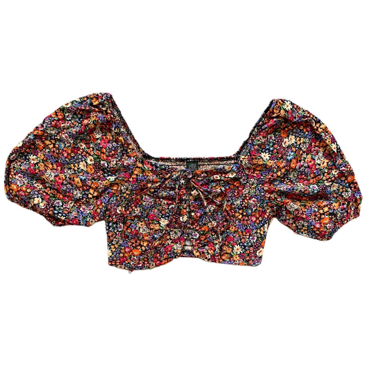 Colorful and vibrant crop top with poofy off the... - Depop