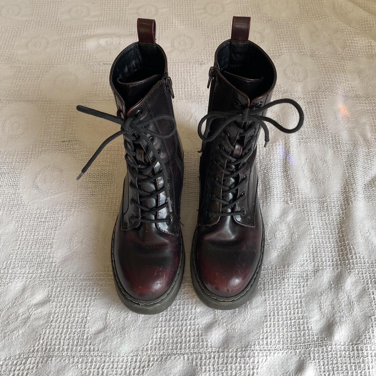 womans 7.5 platform boots fake platform docs dark... - Depop