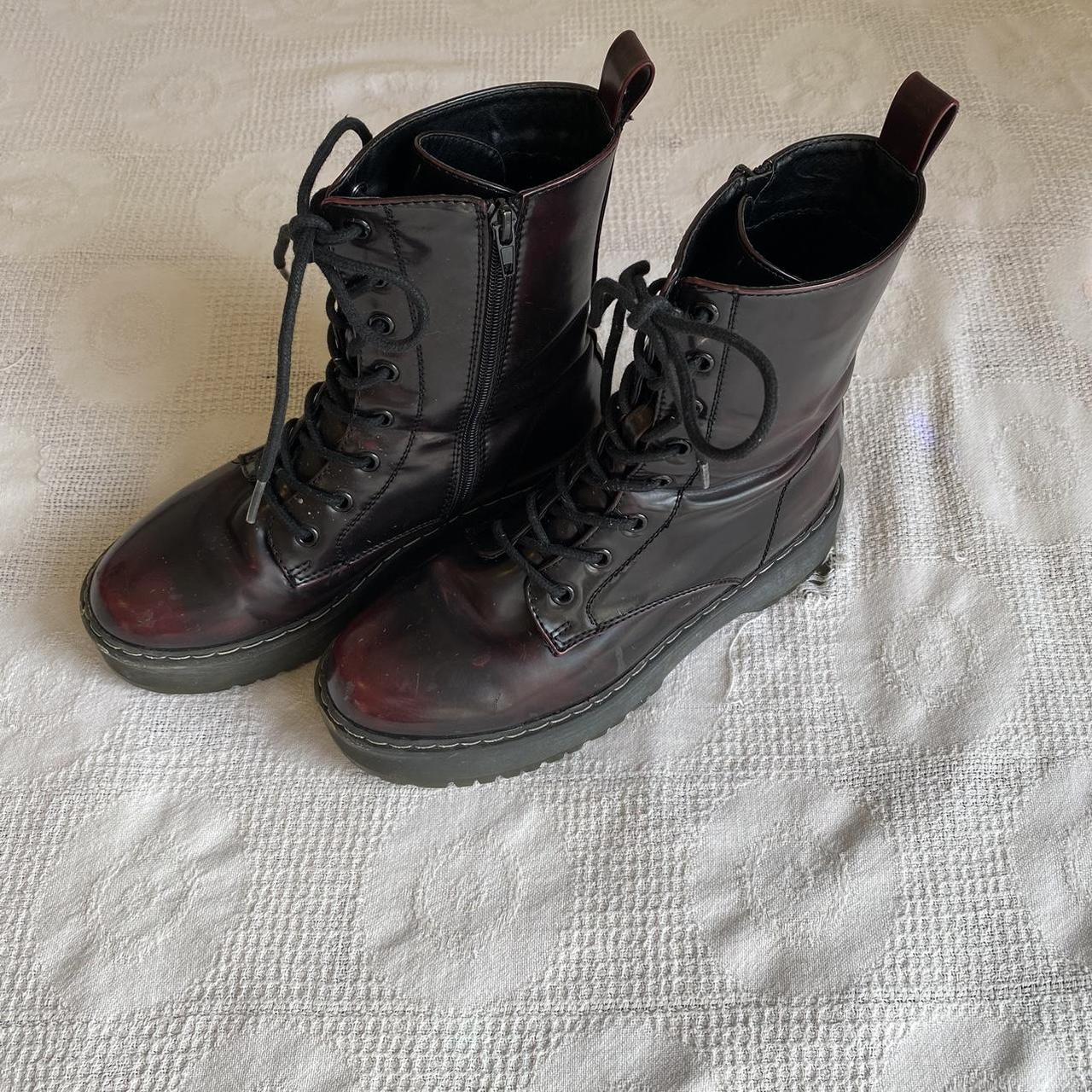womans 7.5 platform boots fake platform docs dark... - Depop