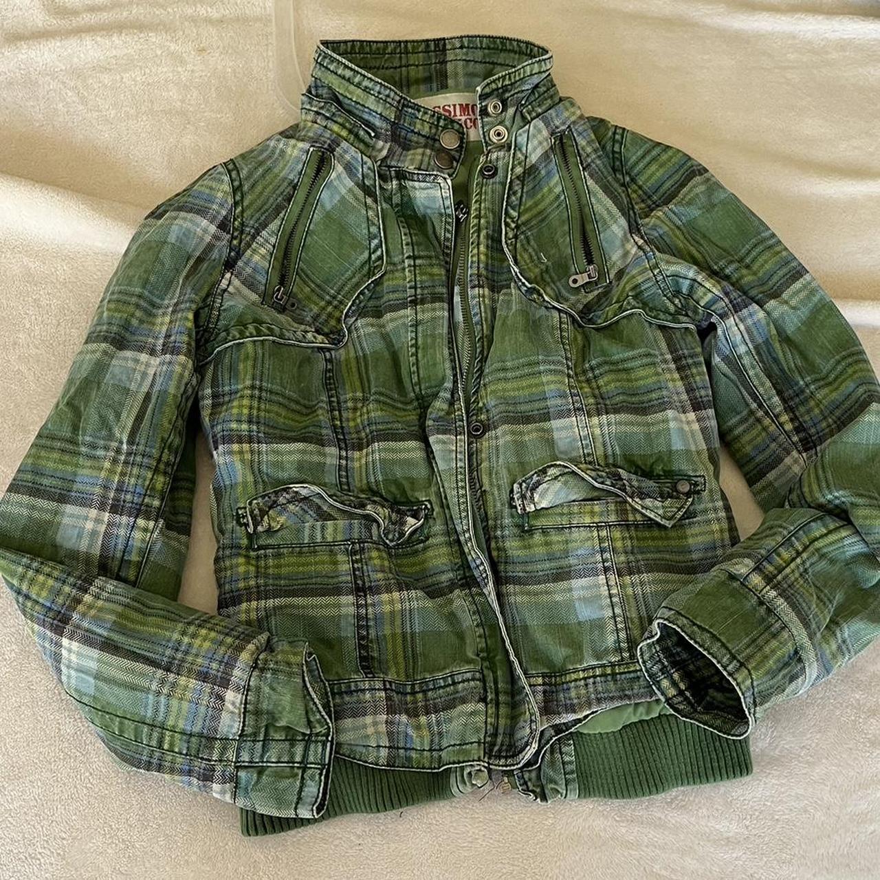 Green plaid mossimo supply jacket w cool pocket... - Depop