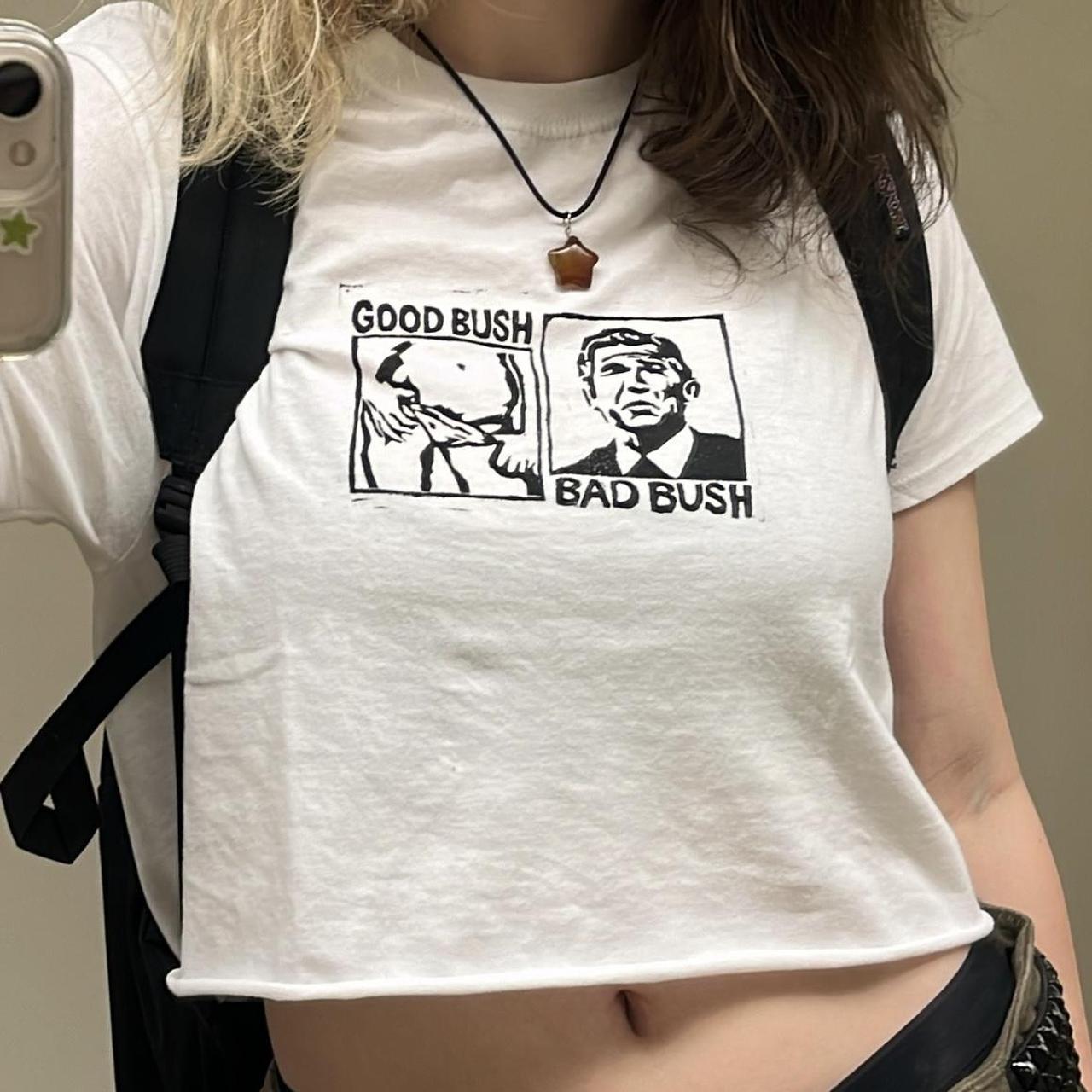 good bush/bad bush HANDMADE block print unisex t... | Depop