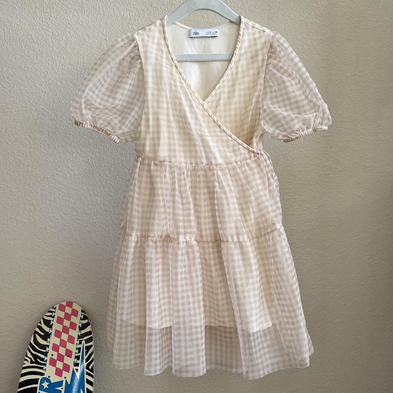 Zara Cream and Tan Dress | Depop
