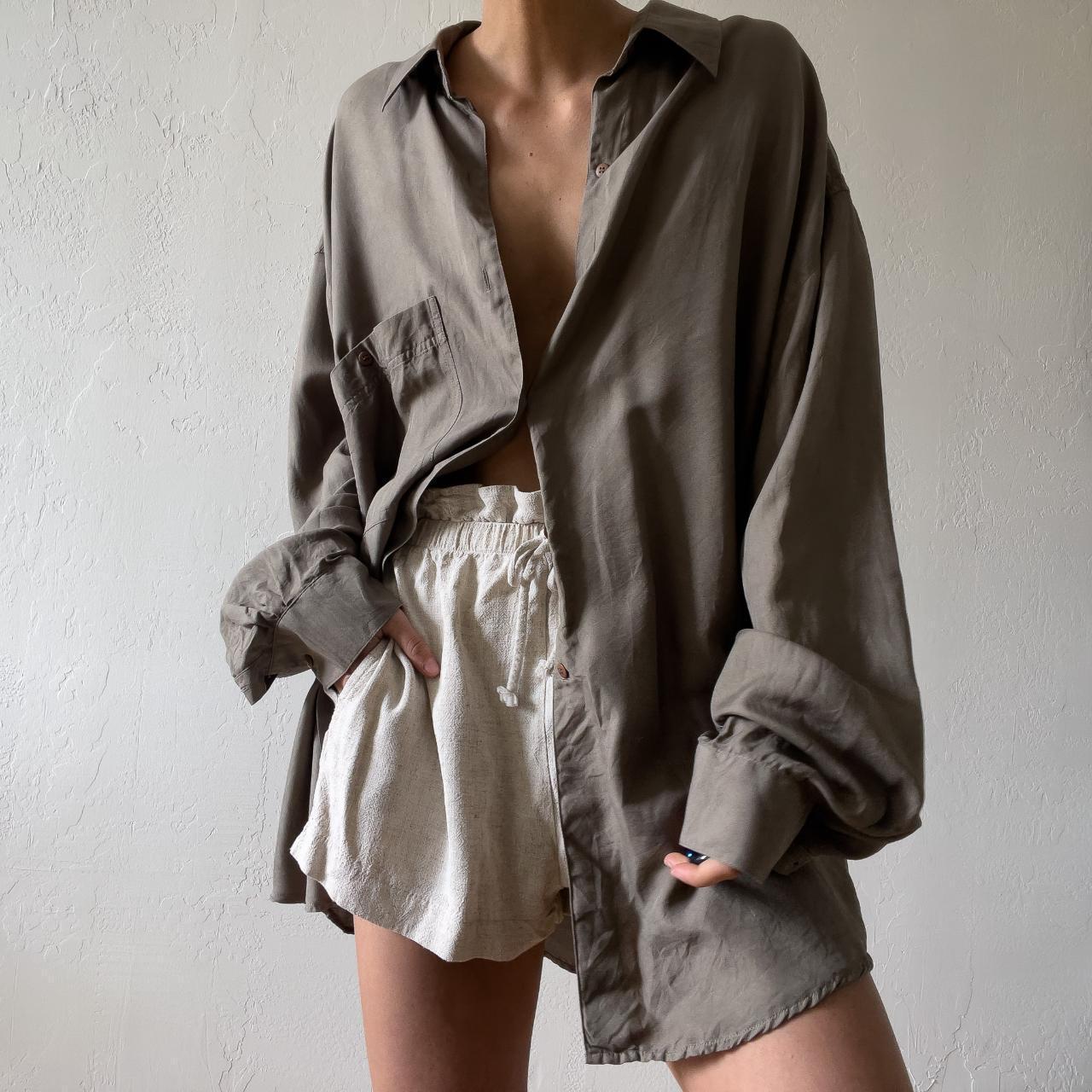 Olive silk button up 💗 Super adorable 100% silk... - Depop