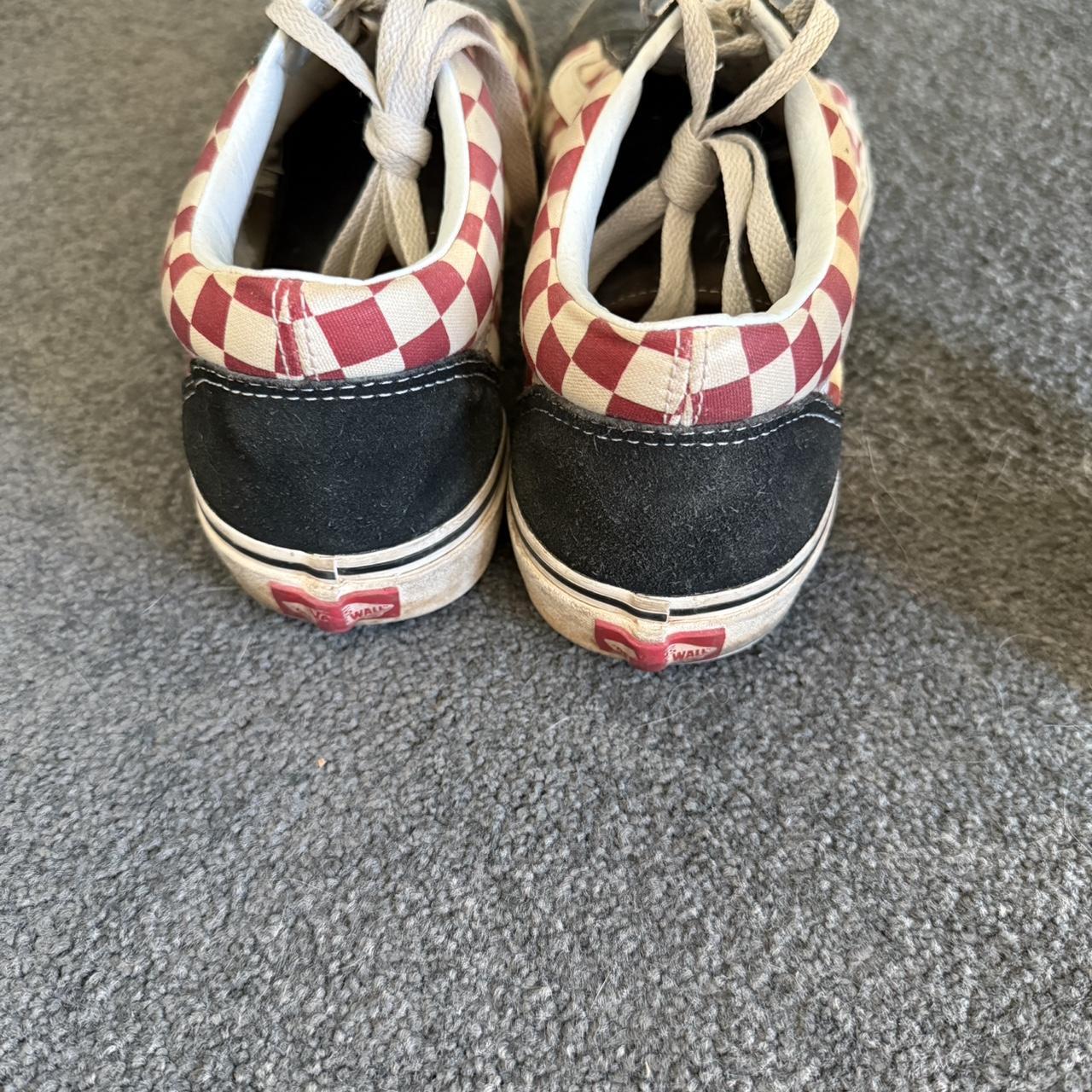 Red and white checkered Vans trainers #skater | Depop