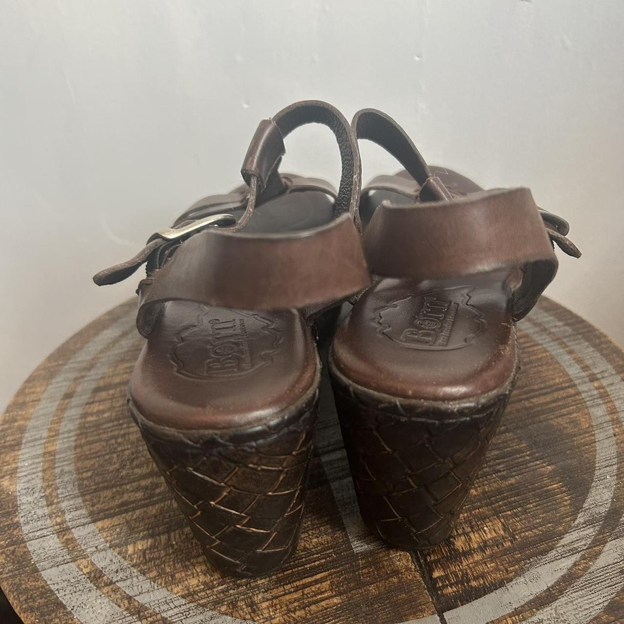 Brown retro Born woven leather buckle sandal wedges.... - Depop
