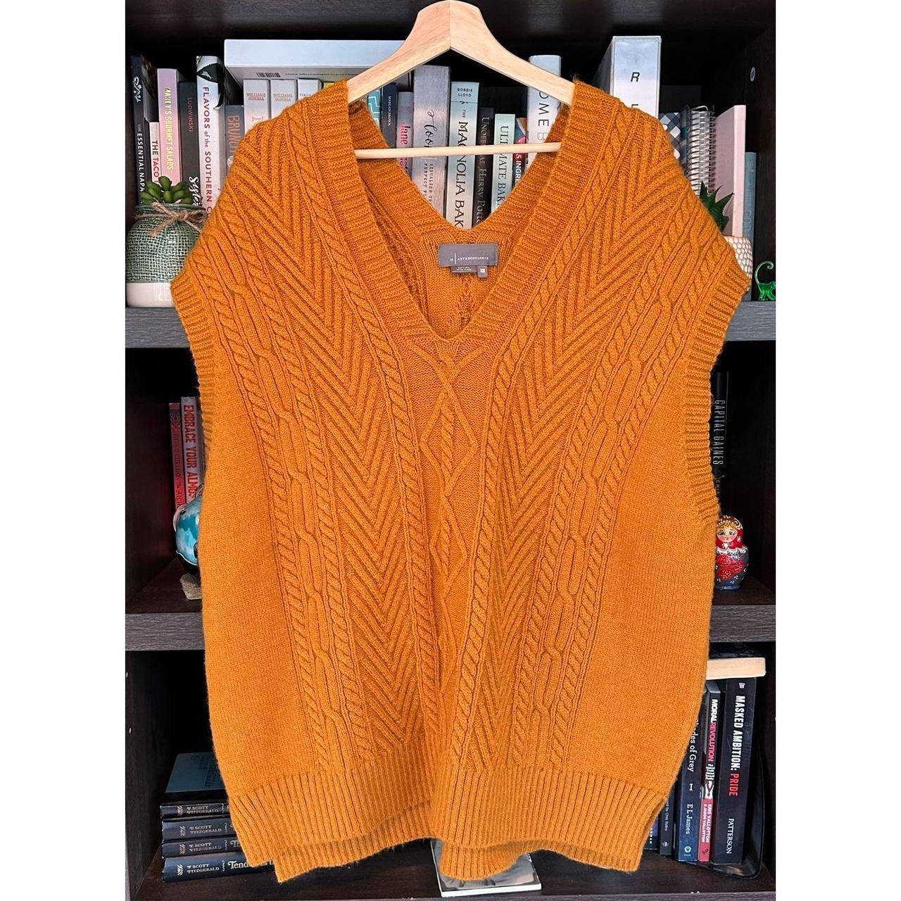 Anthropologie Burnt Orange Cable Knit Tunic Vest Depop